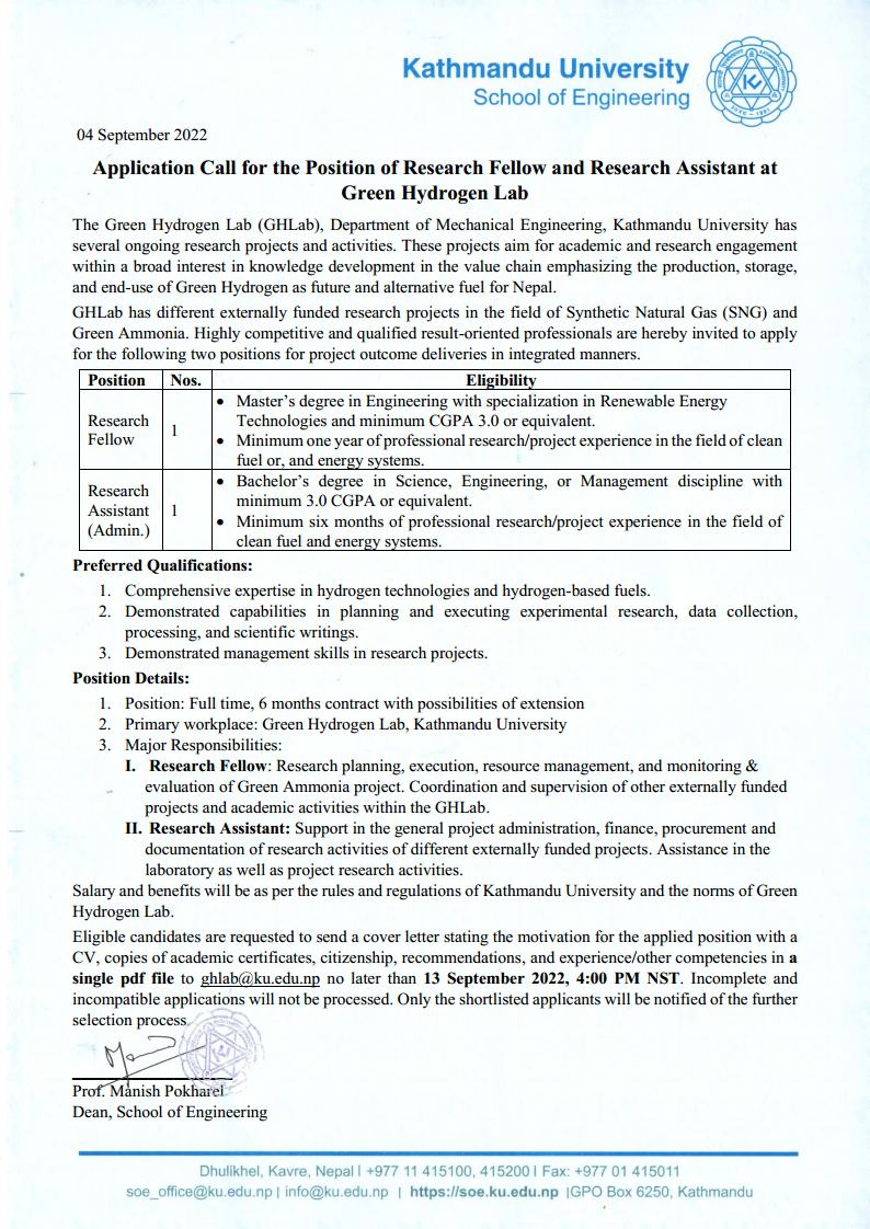 Application Call for the Position of Research Fellow and Research ...